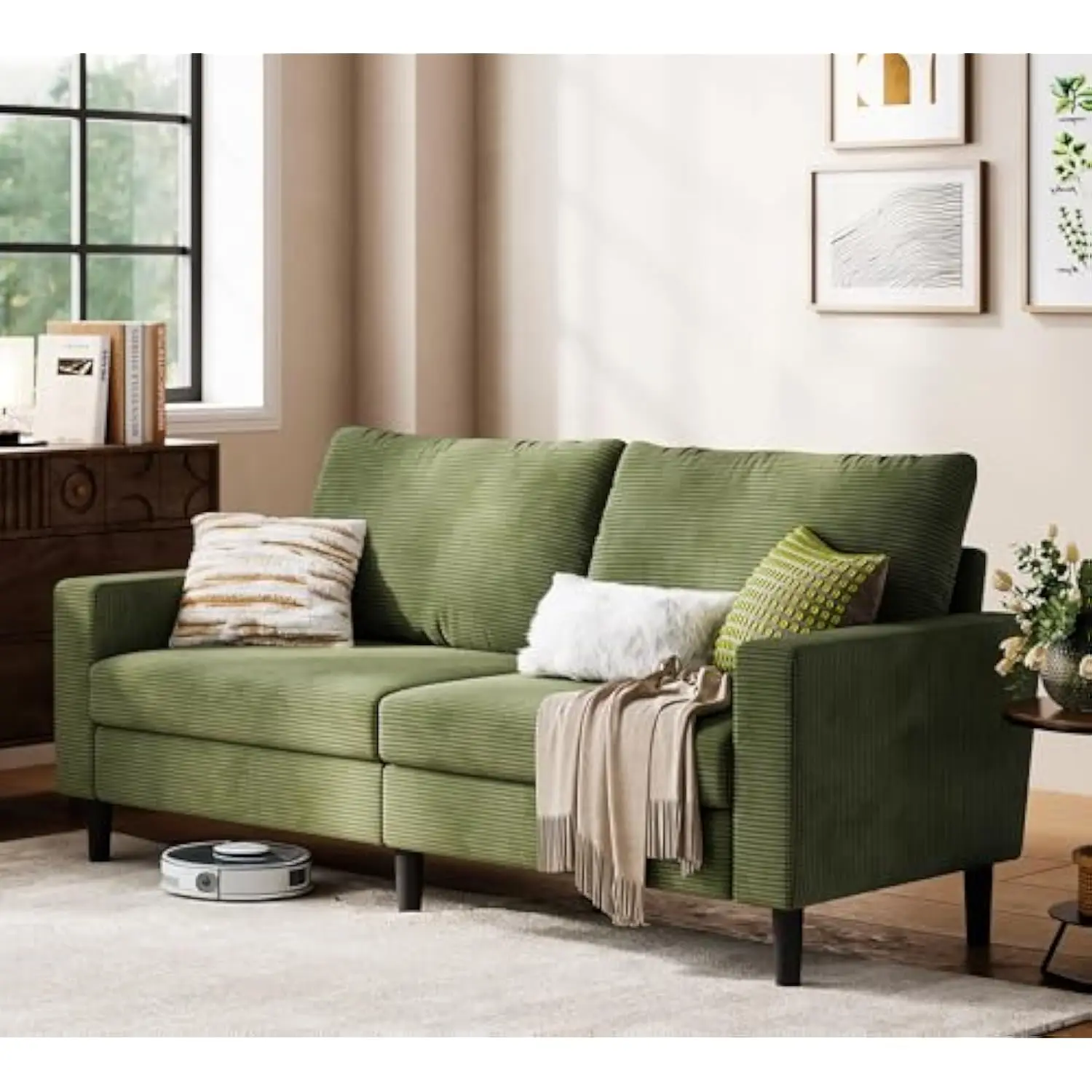 79 Loveseat Sofa Green Couch - Corduroy Couch with Adjustable Deep Seat ...