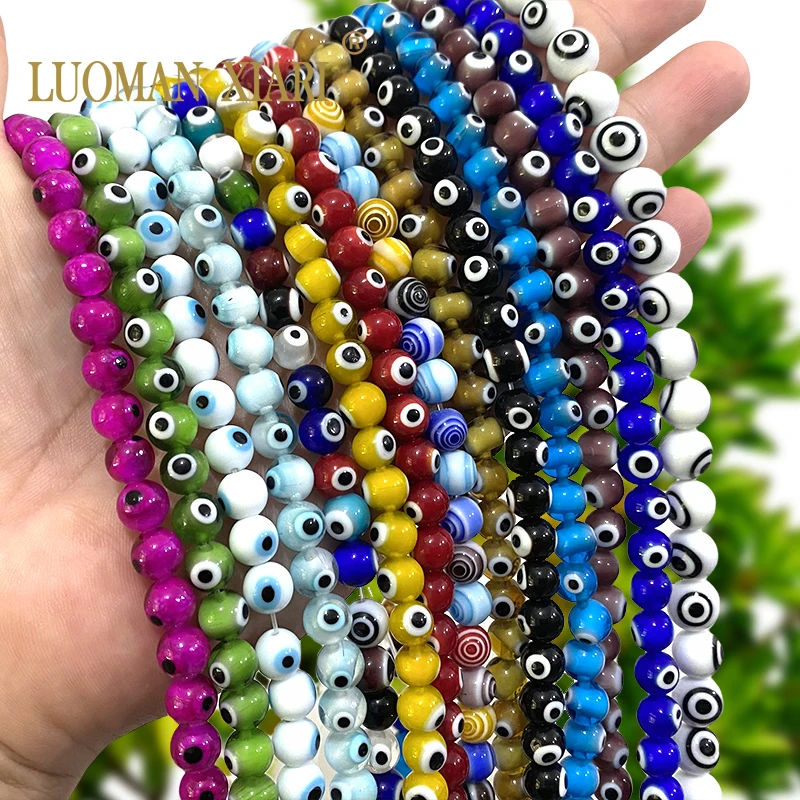 4-10MM Nepalese Style Devil Eye Lampwork Glazed Print Glass Loose Round ...