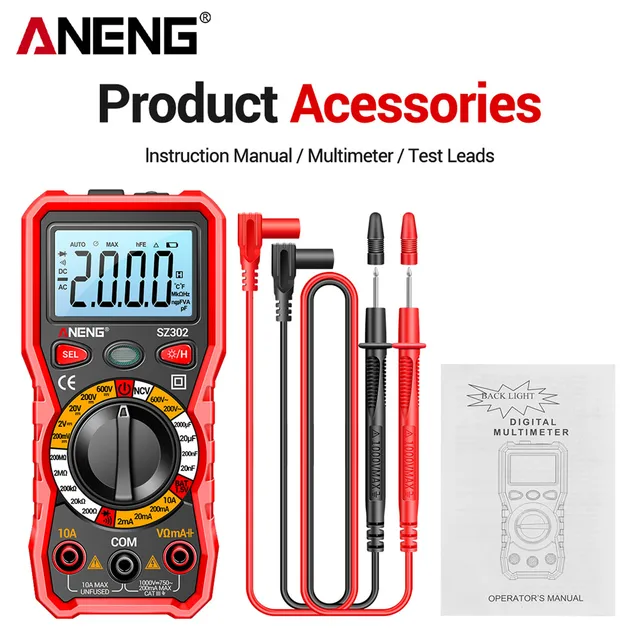 ANENG SZ302 LCD Digital Multimeter AC DC Current Votage Diode Freguency ...