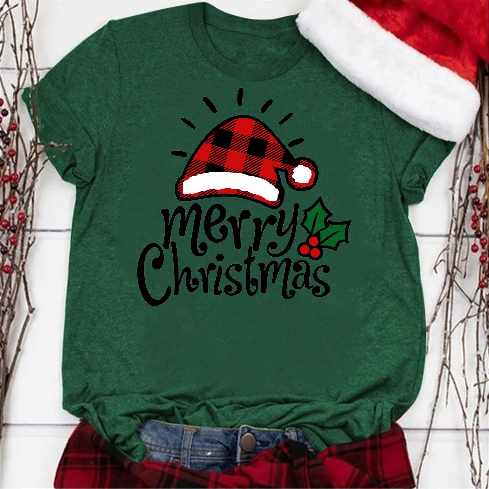 Camisetas-verdes-fegly-para-mujer-camisetas-de-Navidad-para-mujer ...
