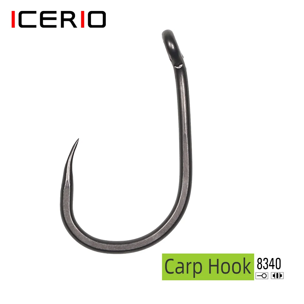 ICERIO 100PCS Matt Black Carp Fishing Barbless Hook Down Bent Eye Wide ...