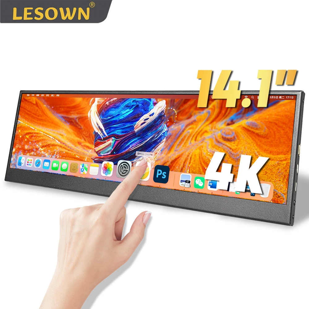 LESOWN 14" 4K Long Stretched Ultrawide USB C Touchscreen Bar Monitor ...