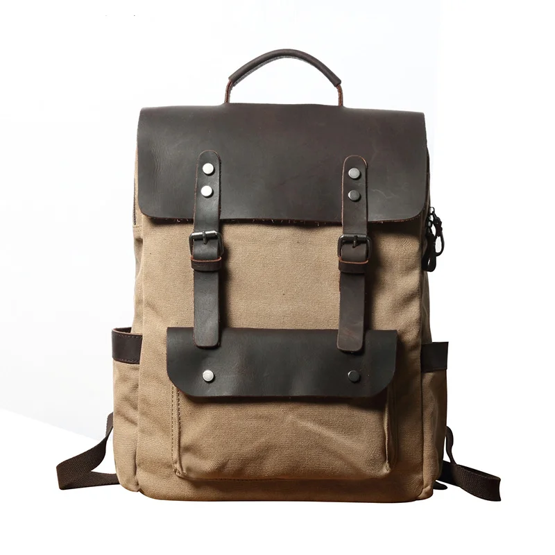 Vintage Canvas Backpack Customizable Logo Unisex College Style Bookbag ...