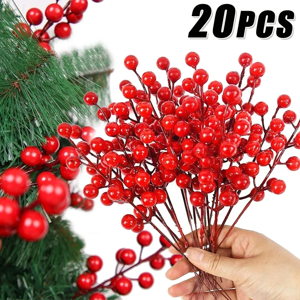 20-1Pcs-Artificial-Red-Berry-Branches-Christmas-Tree-Holly-Berries-DIY ...