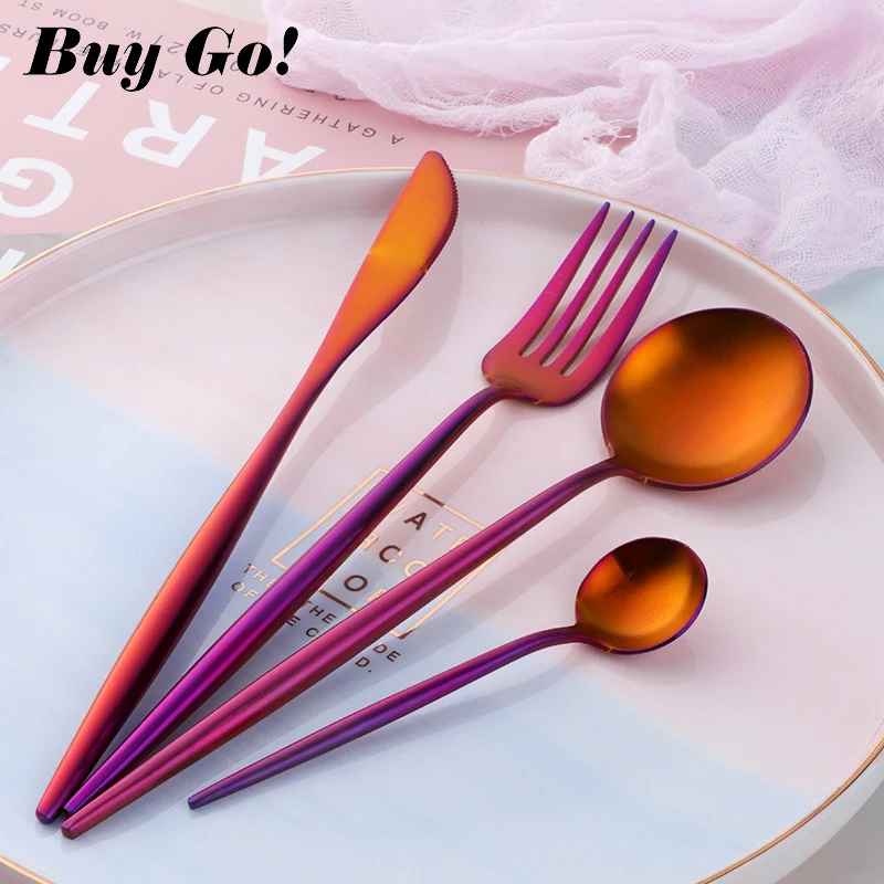 16-24-PCS-Orange-Red-Cutlery-Set-Rainbow-Gold-Flatware-Set-18-8 ...
