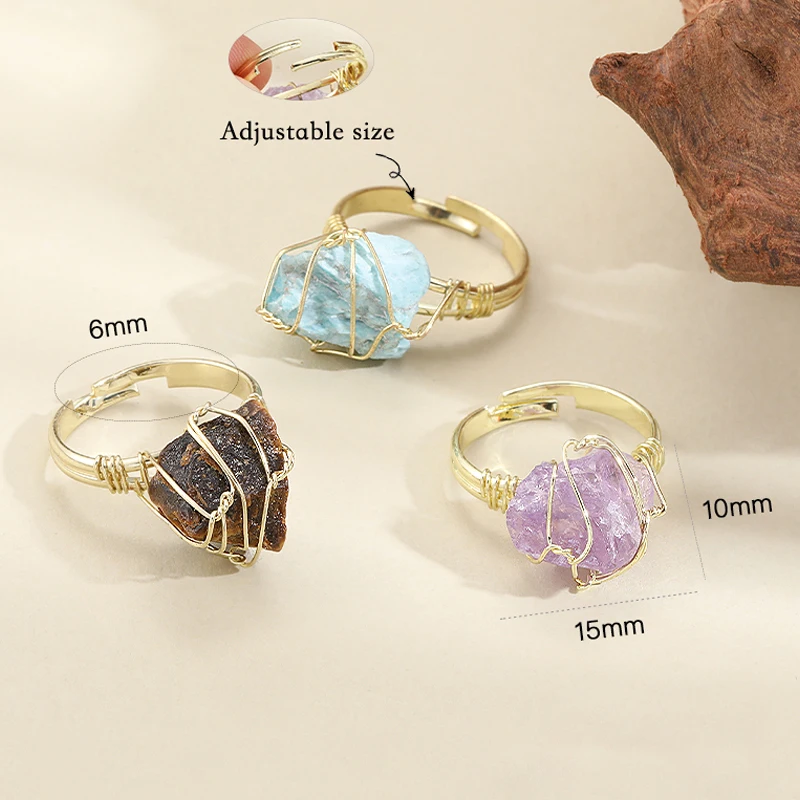 Farsighte-star-Natural-Stone-Crystal-Rings-Gold-Wire-Wound-Stainless-Steel-Adjustable-Finger ...