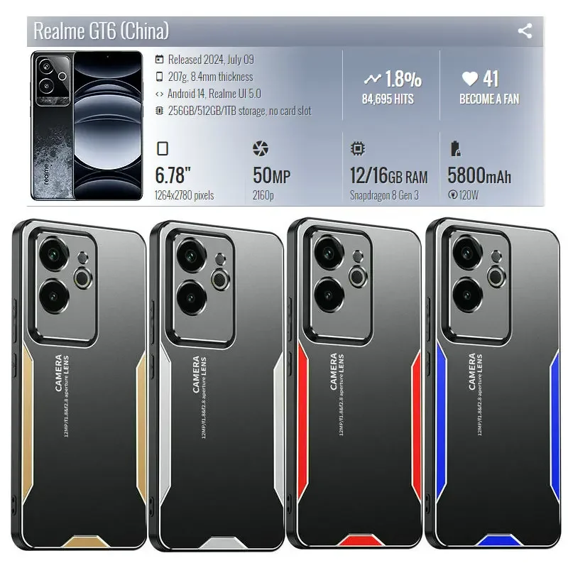 Realme GT6 (China) 6.78inch Luxury Case Laser Carving Metal Shockproof ...