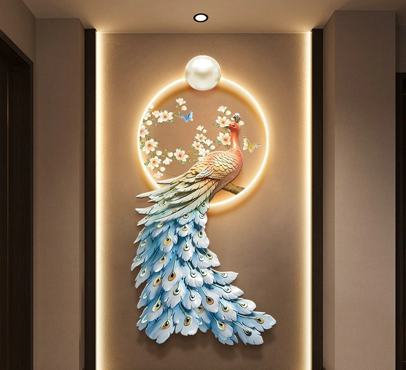 New-Peacock-Entrance-Painting-Light-Luxury-Flowers-and-Birds-Entry-Door ...