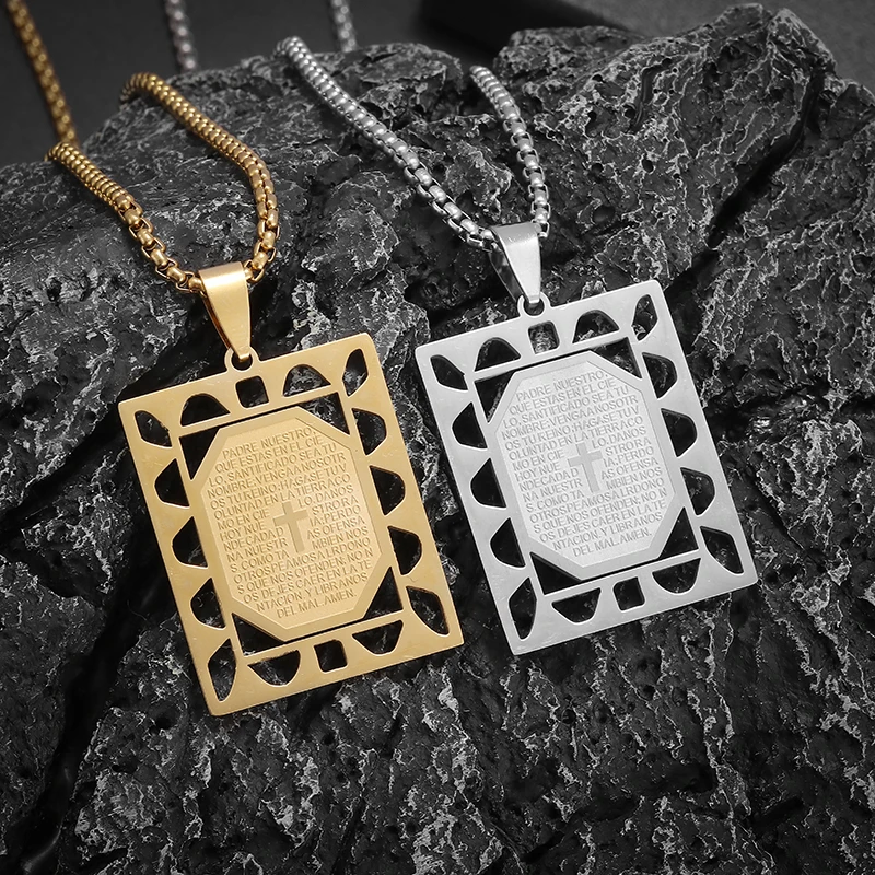 Exquisite-Stainless-Steel-Cut-Cross-Bible-Verses-Square-Pendant-Prayer ...