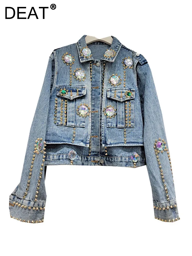DEAT-Women-s-Denim-Coat-Patch-Design-Colored-Big-Crystal-Embroidered ...
