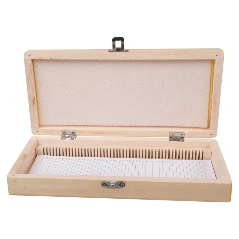 50 Capacity Wooden Microscope Slide Storage Box Case for Biology ...