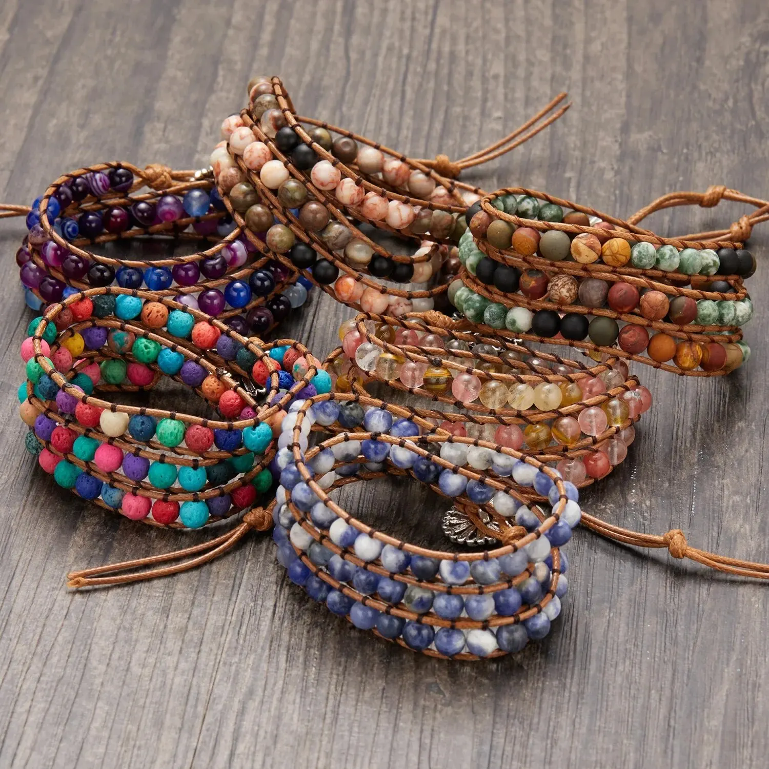Natural-Stone-Handmade-Braided-Multi-layer-Men-Women-Bracelet-Frosted ...