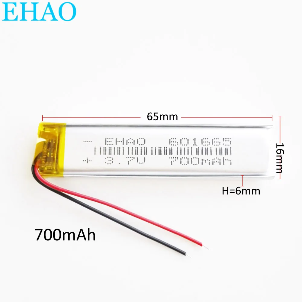 3.7V 700mAh Lithium Polymer LiPo Rechargeable Battery 601665 For Mp3 ...