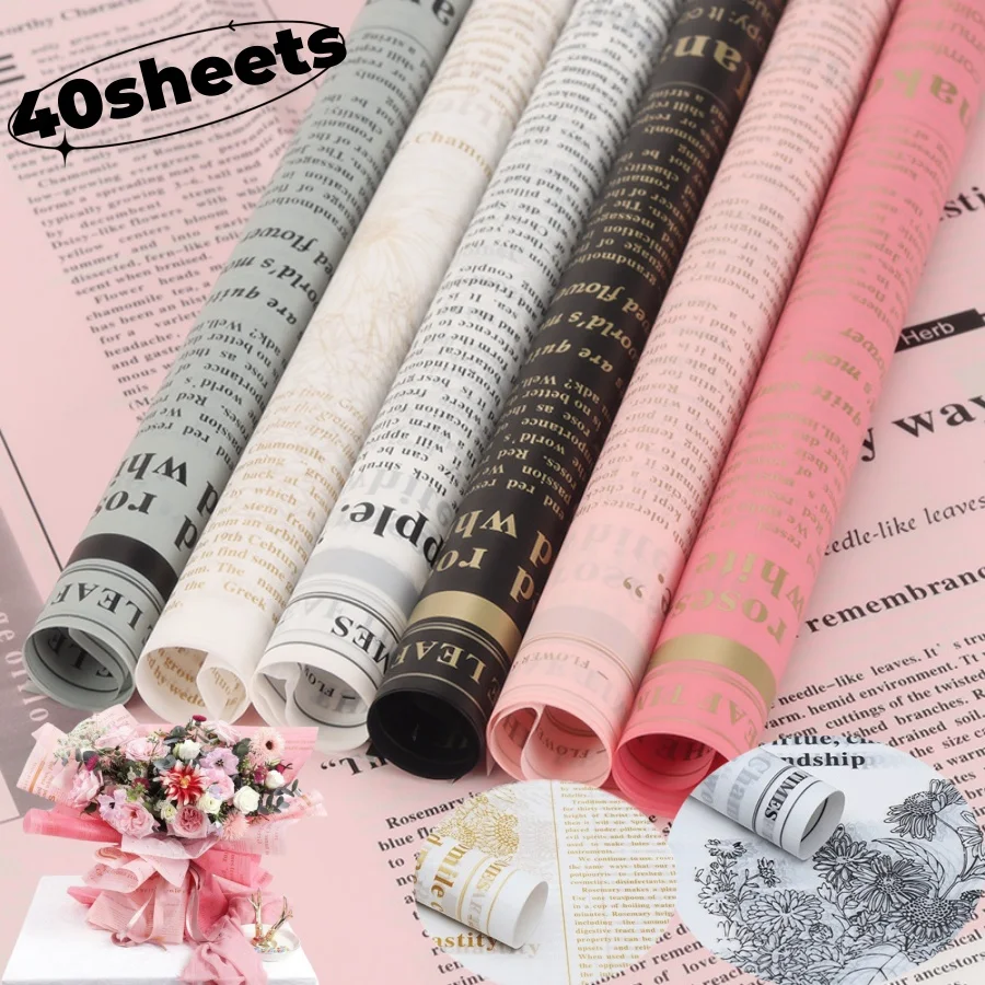 40-Sheets-57-57cm-Newspaper-Alphabet-Waterproof-Flower-Wrapping-Paper ...