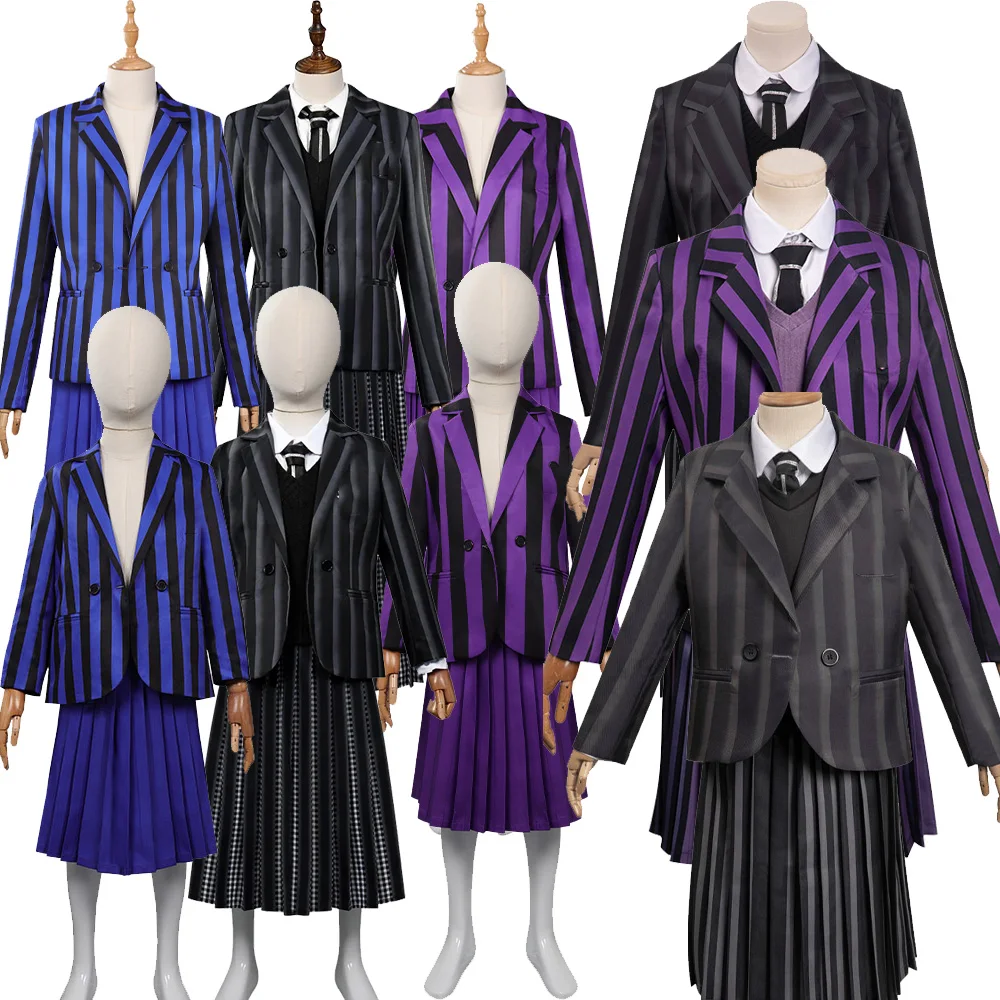 Adult-Kids-Wednesday-Cosplay-Costume-School-Uniform-Dress-Top-Skirt ...