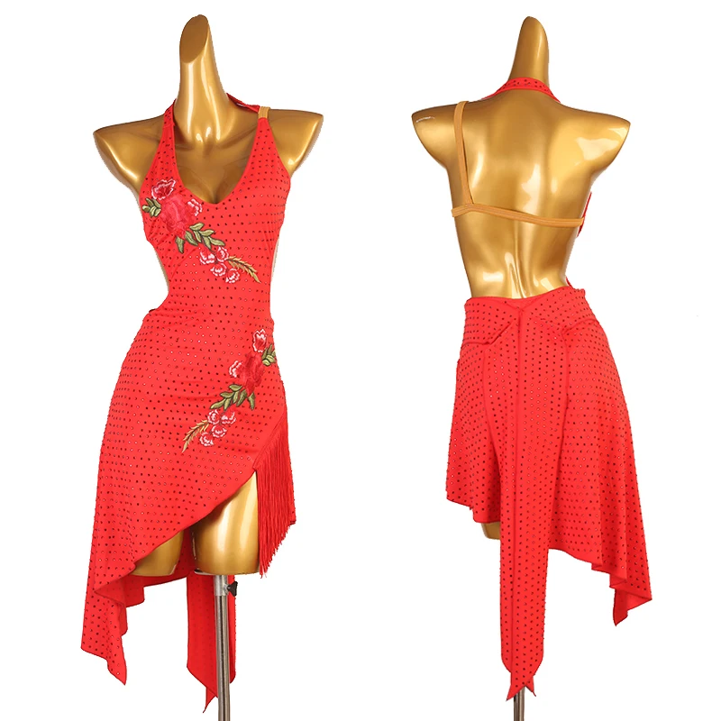 Vestido-de-competici-n-Latino-rojo-con-espalda-descubierta-para-mujer ...