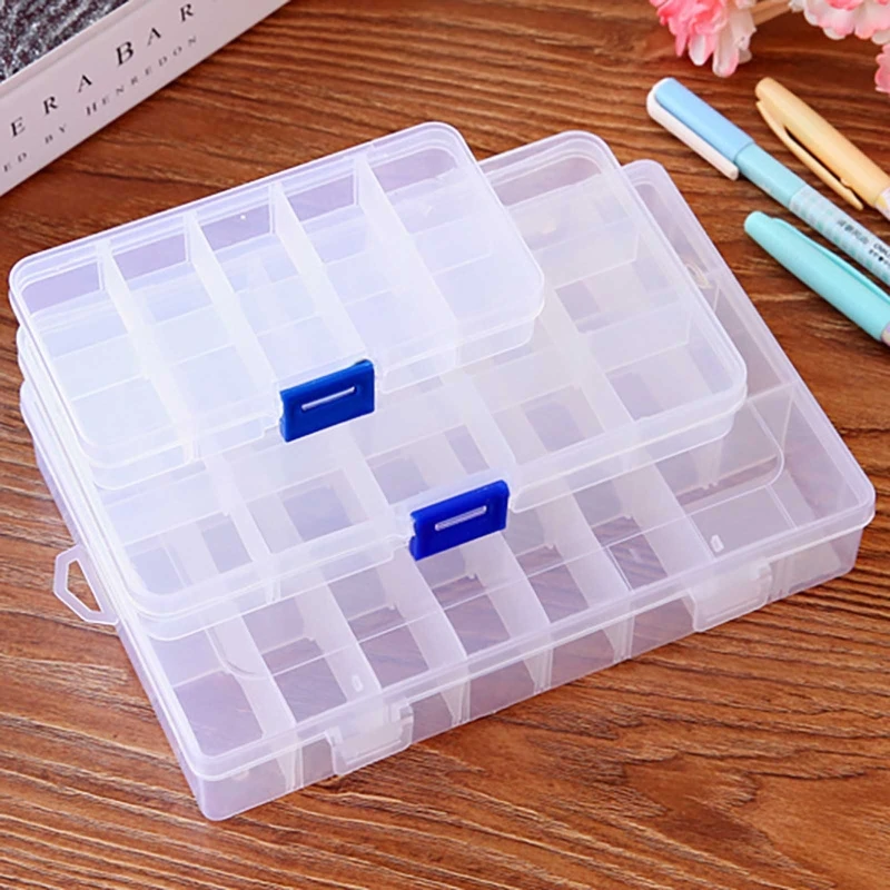 Portable-Transparent-Storage-Box-10-15-24-Grids-Plastic-Clear-Organizer ...