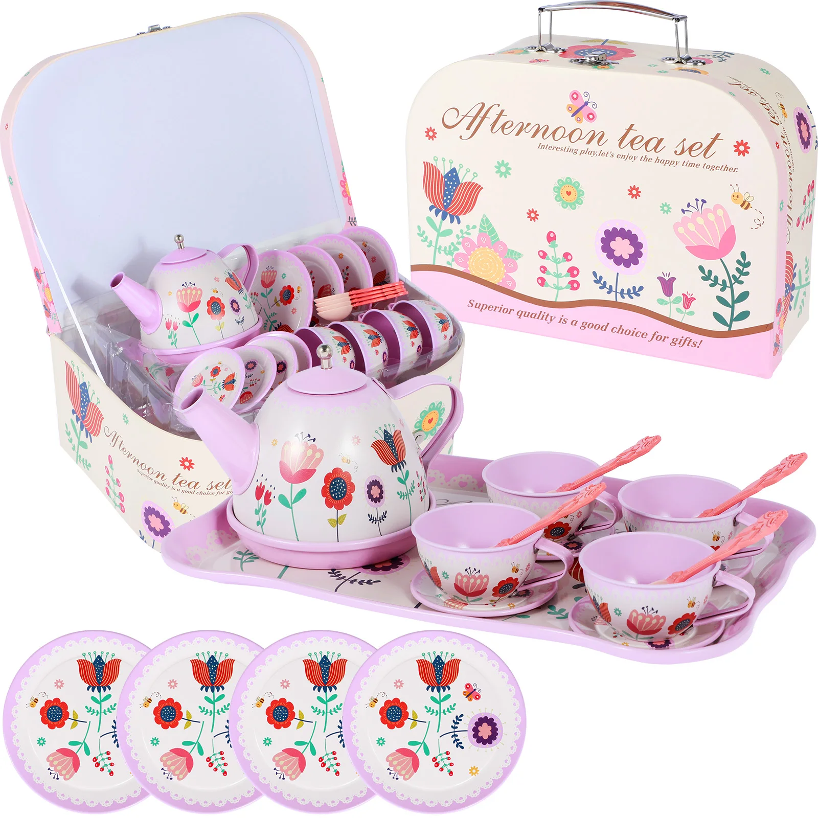 15Pcs-Kids-Tea-Party-Set-Flower-Afternoon-Tea-Pretend-Toy-with-Teapot ...