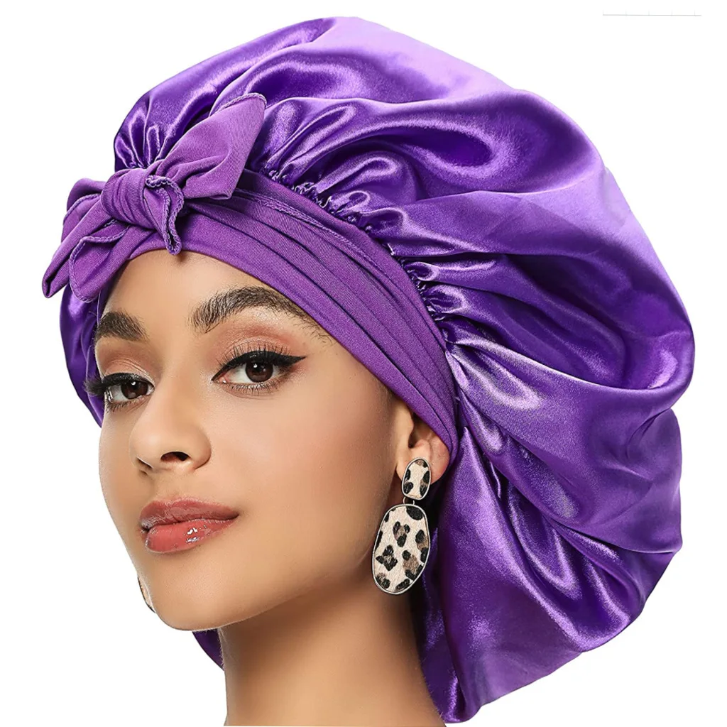 Women-Satin-Night-Sleeping-Cap-Hair-Care-Bonnet-Nightcap-with-Head-Tie ...