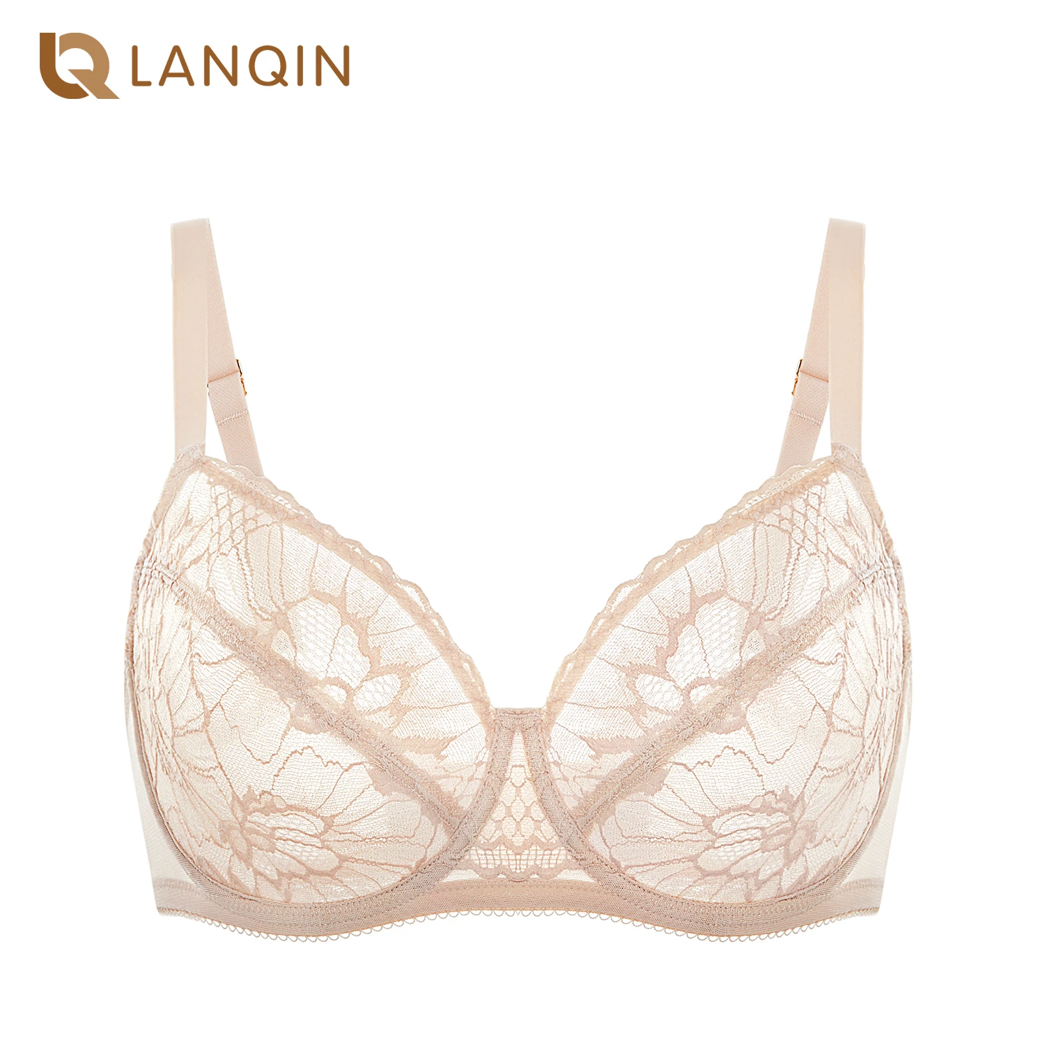 Women's Sexy Transparent Floral Lace Bra Minimizer Sheer Unlined Full ...