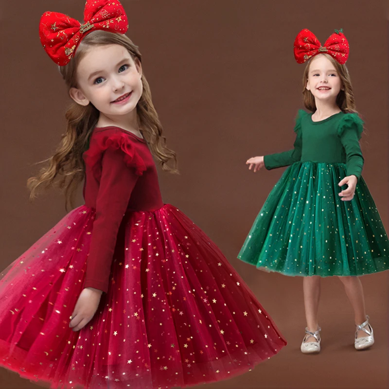 New-Children-Christmas-Dresses-for-Girls-Sequin-Star-Mesh-Princess ...