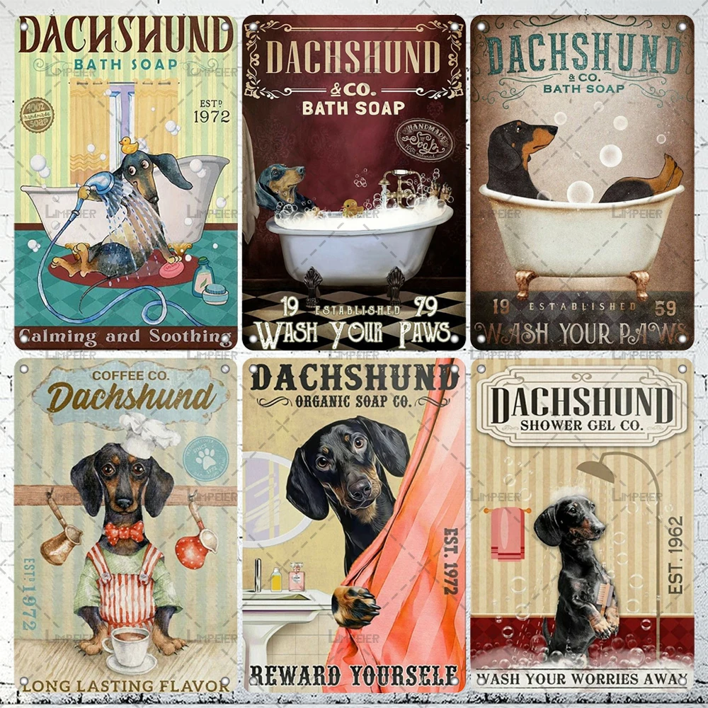 Dachshund-Organic-Soap-Metal-Sign-Cartoon-Dog-Calming-and-Soothing-Tin ...