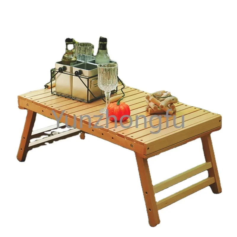 Solid-Wood-Table-Portable-Folding-Picnic-Table-Camping-Rack-Self ...