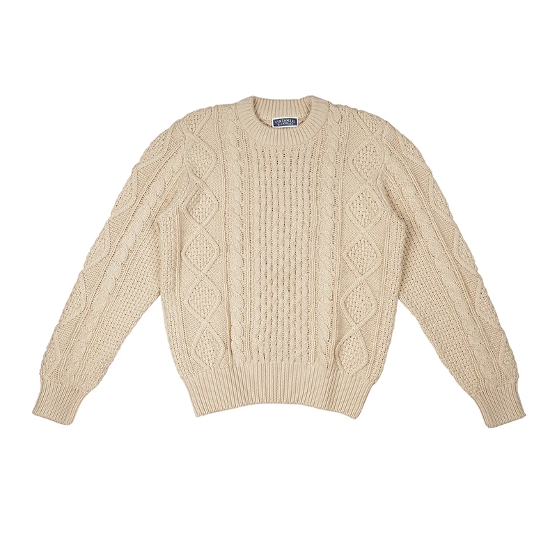 Men-s-Crew-Neck-Knitted-Sweater-Cable-Thick-Regular-Fit-Black-Khaki ...