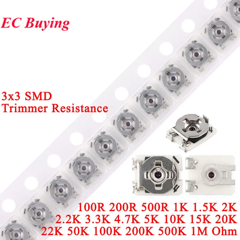 5-100pcs 3*3 트리머 저항 전위차계 SMD 3X3 가변 가변 저항기 100 200 500 1K 2K 5K 10K 20K ...