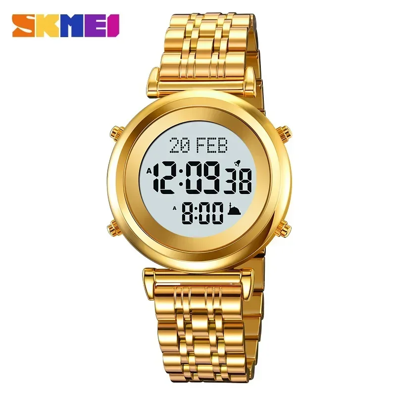 SKMEI 2139 Digital Watch Steel Muslim Azan Mens Back Light Waterproof ...