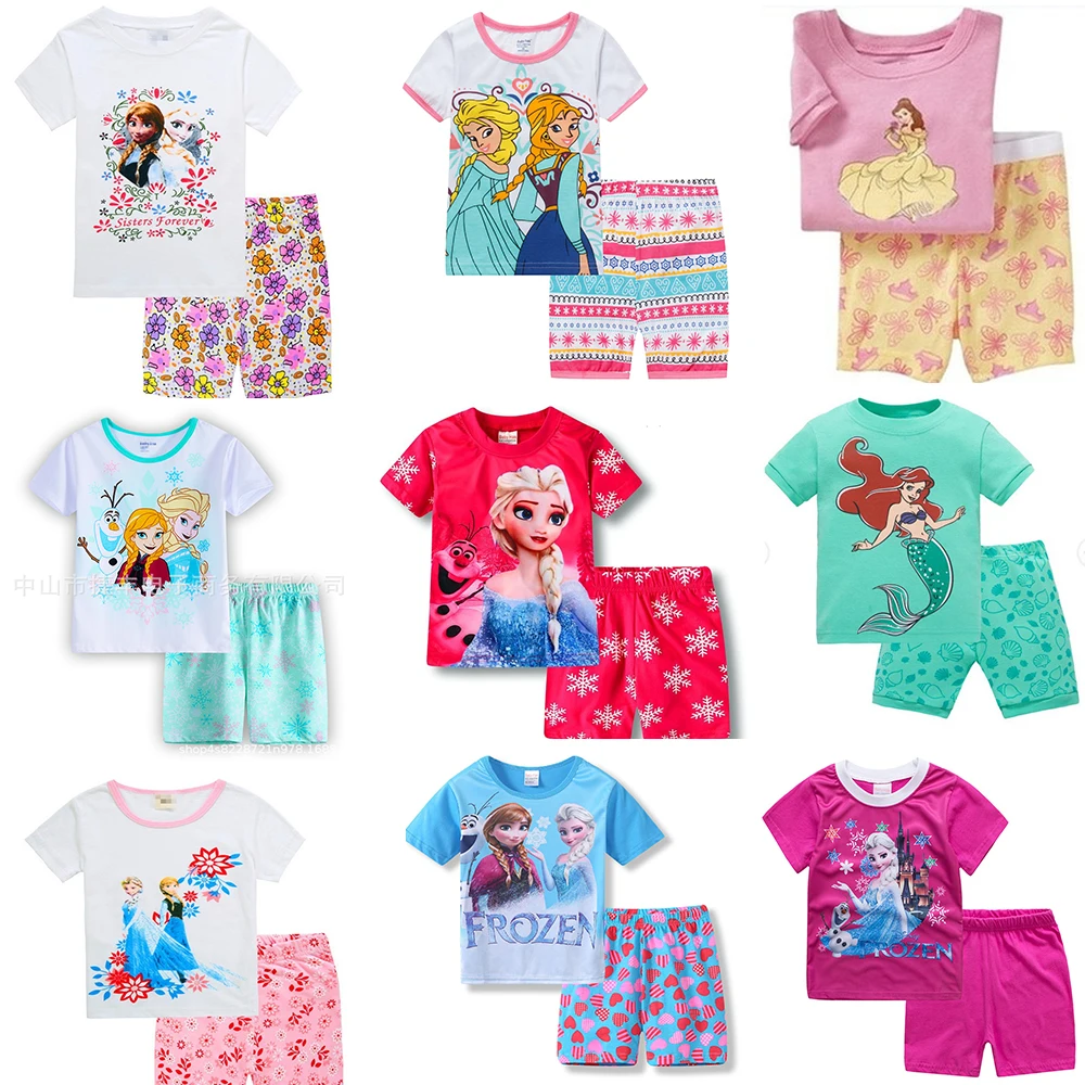 Disney Frozen Summer Children Pajamas Set Short Sleeve T Shirt Shorts ...