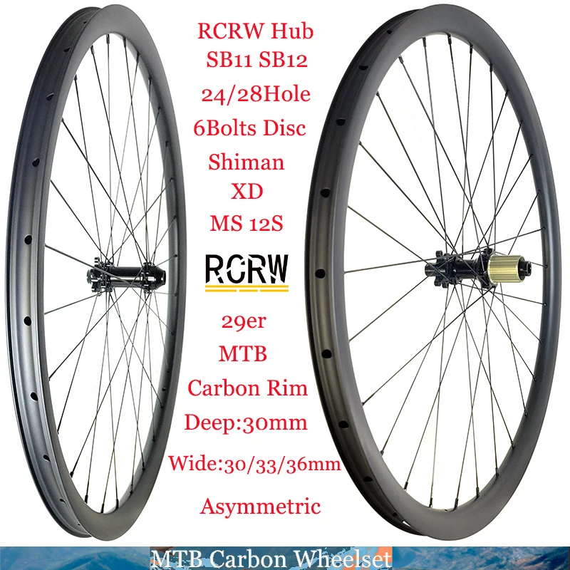 29er Mtb Xc Am Wheelset 30/33/36mm Wide Carbon Rim 30mm Deep Asymmetric ...