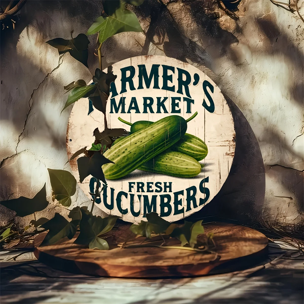 1pc Farmer'S Market Fresh Cucumbers Round Aluminum Sign, Vintage Wall ...