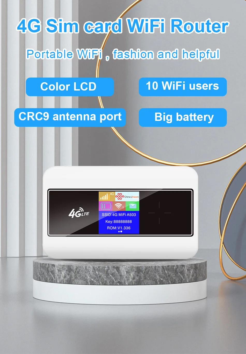 4G SIM card wifi router color LCD display lte modem Sim Card pocket ...