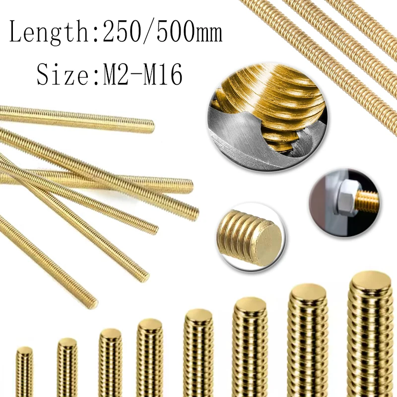 1 Stück Messing-Gewindestange M2 M2,5 M3 M4 M5 M6 M8 M10 M12 M14 M16 ...