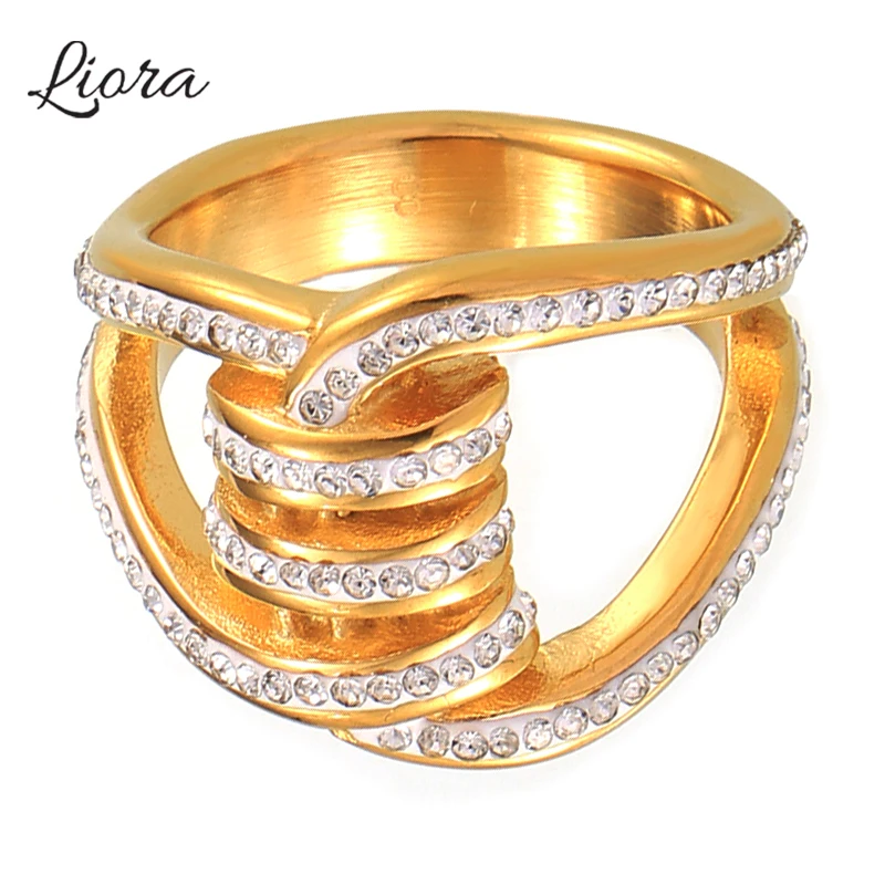 Liora Luxury 316L Stainless Steel Charm Rings For Women Rhinestone ...