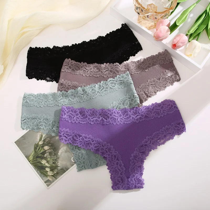Women Sexy Lace Brazilian Panties Cotton Soft Lingerie for Female Low ...