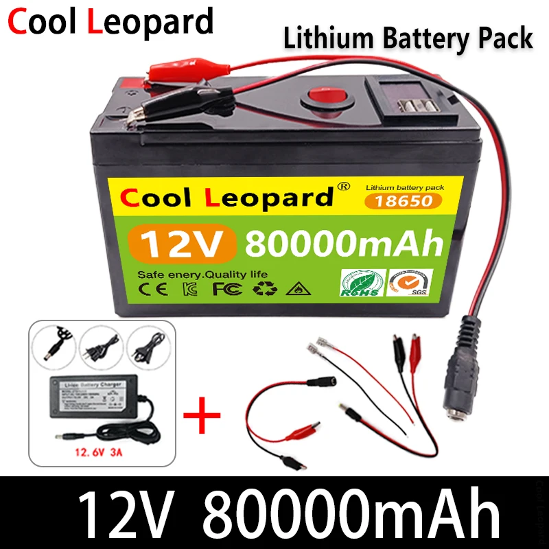 새로운 12V 80Ah 18650 리튬 배터리 팩, 분무기 전기 자동차 배터리 12.6V 충전기 내장 고전류 30A BMS ...