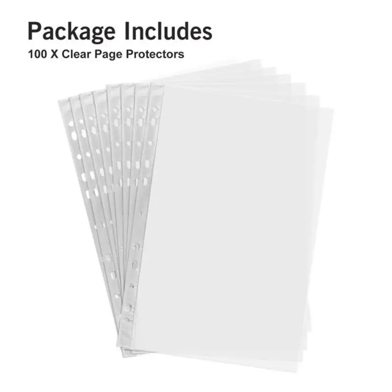 100Pcs-A4-11-Holes-Loose-Leaf-Plastic-Punched-Pockets-Folders-Documents ...