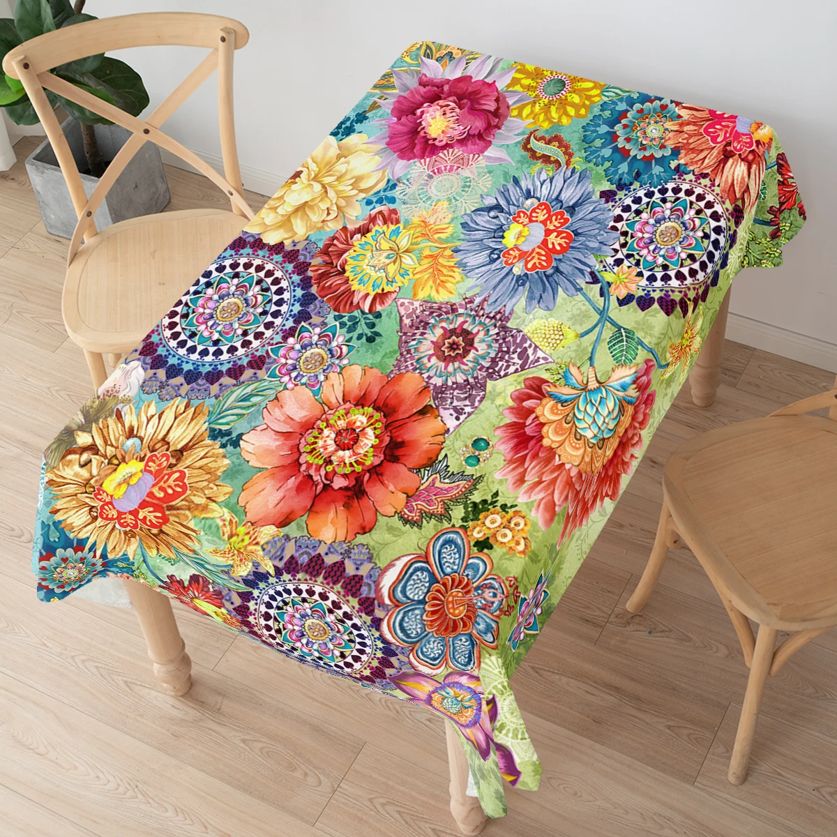 Colorful large flower pattern digital printing tablecloth 1Pc