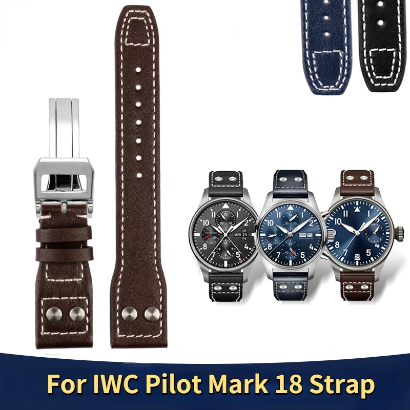 For-IWC-Genuine-Leather-Watch-Strap-Big-Pilot-Flamethrower-Little ...