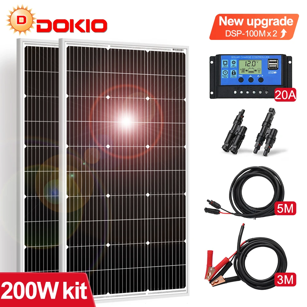 DOKIO Solar Panel 200W Panels 100W x2 Paneles Solares With Charger For ...