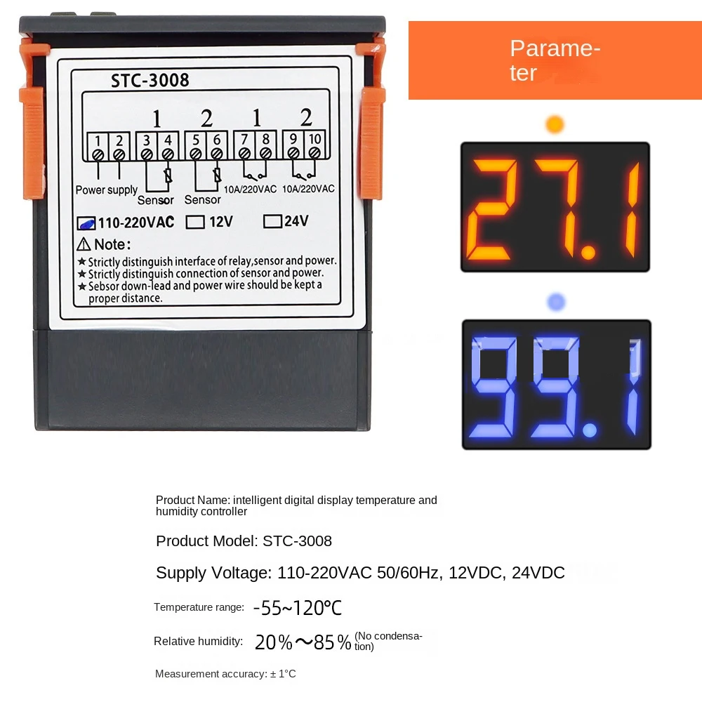 STC-3008 Temperature Controller Dual-Sensor Output Intelligent Digital ...