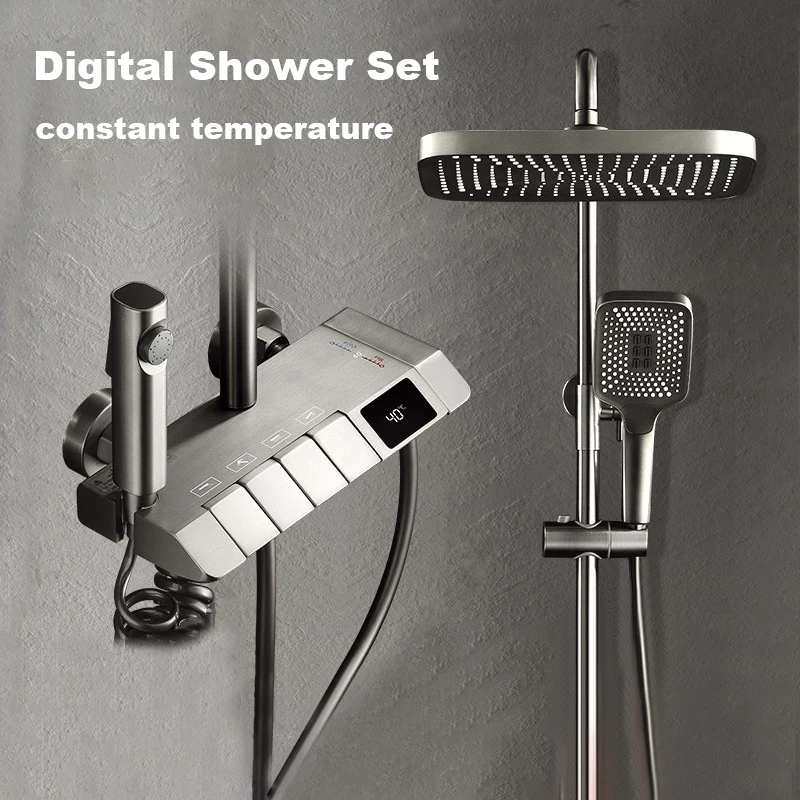 Grey-Black-Piano-Digital-Shower-Set-Intelligent-Bathroom-Shower-System ...