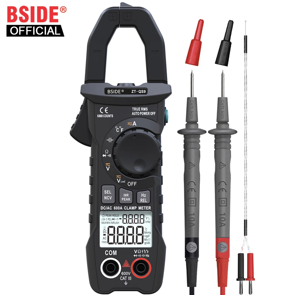 BSIDE-600A-Digital-Clamp-Meter-True-RMS-DC-AC-Ammeter-Pliers-Inrush ...