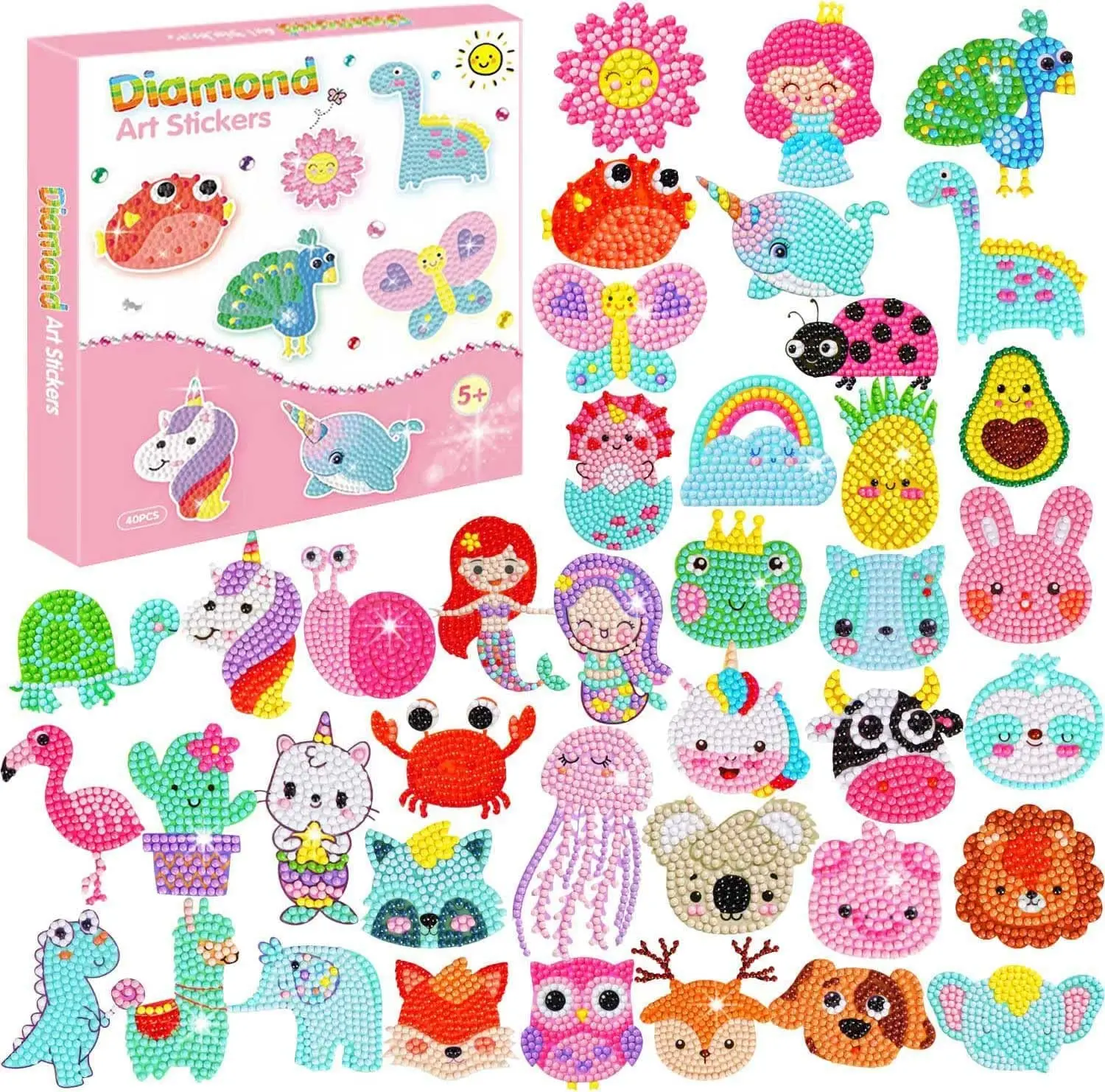 40Pcs-DIY-Diamond-Painting-Stickers-Kits-For-Kids-Cartoon-Animal ...