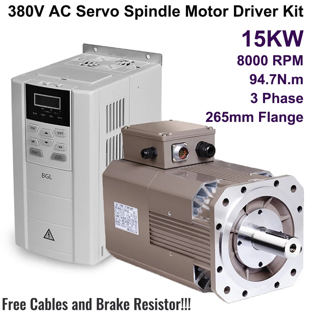 15KW 20HP 8000RPM 94.7Nm AC Servo Spindle Motor Driver Kit 265mm 3PH ...