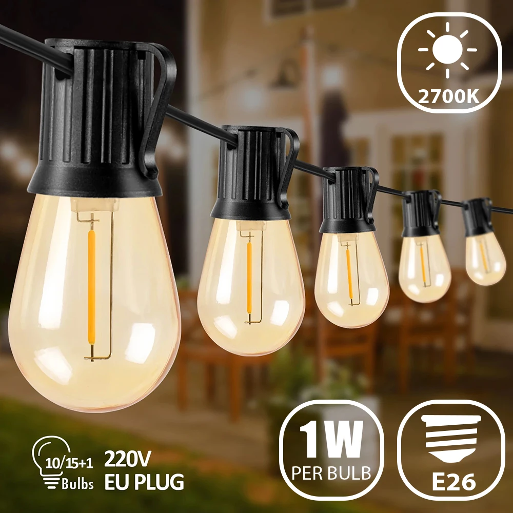 S14-Retro-String-Light-Plastic-Bulb-EU-Plug-220V-1W-E26-E27 ...