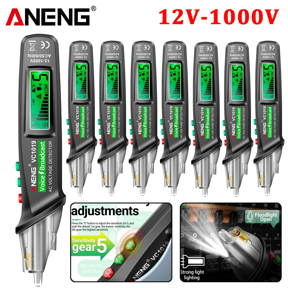 ANENG VC1019 Intelligent Voice Broadcast Tester Pen 12V-1000V Infrared ...