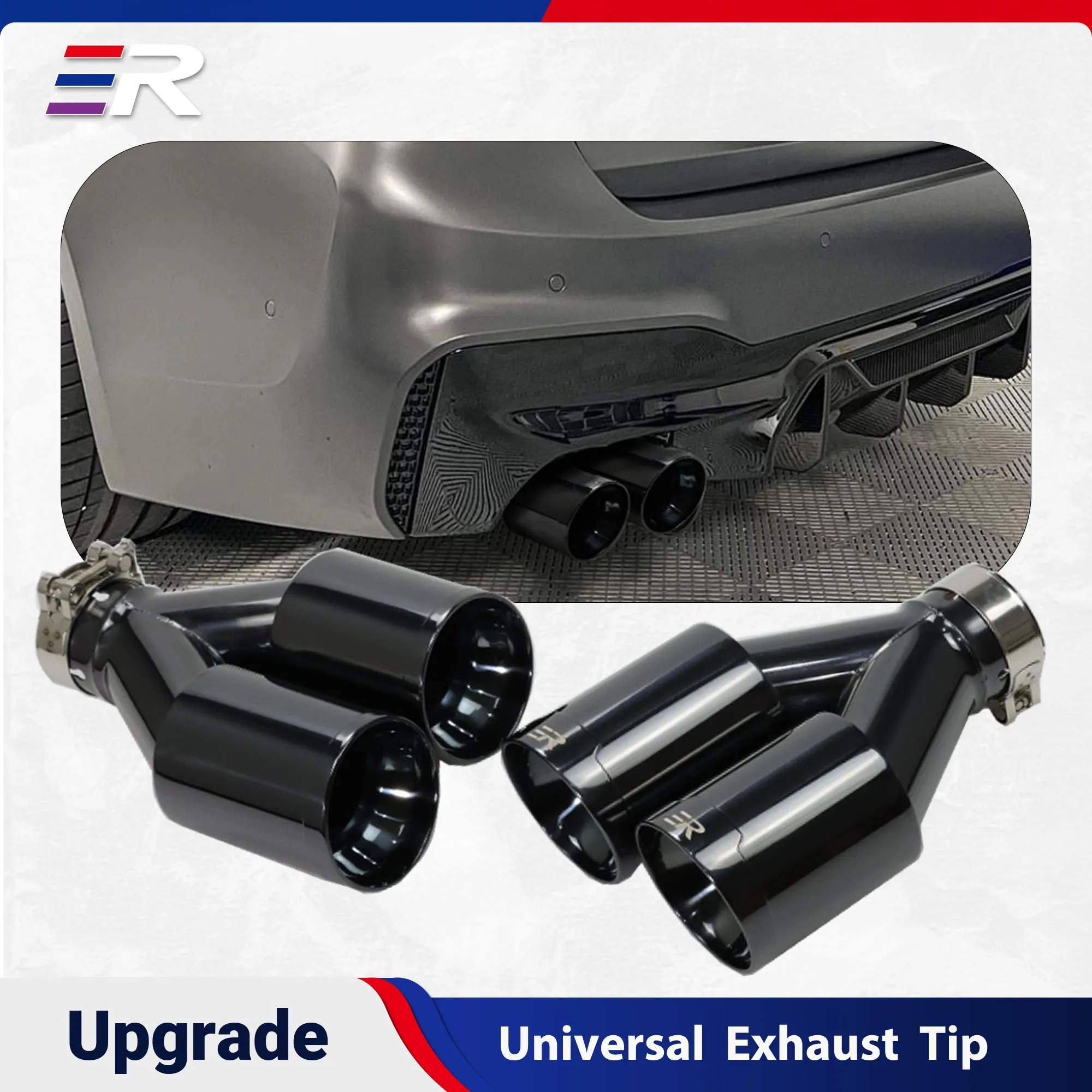 ER Black Chrom Exhaust Tips Double Outlet Stainless Steel Universal for ...